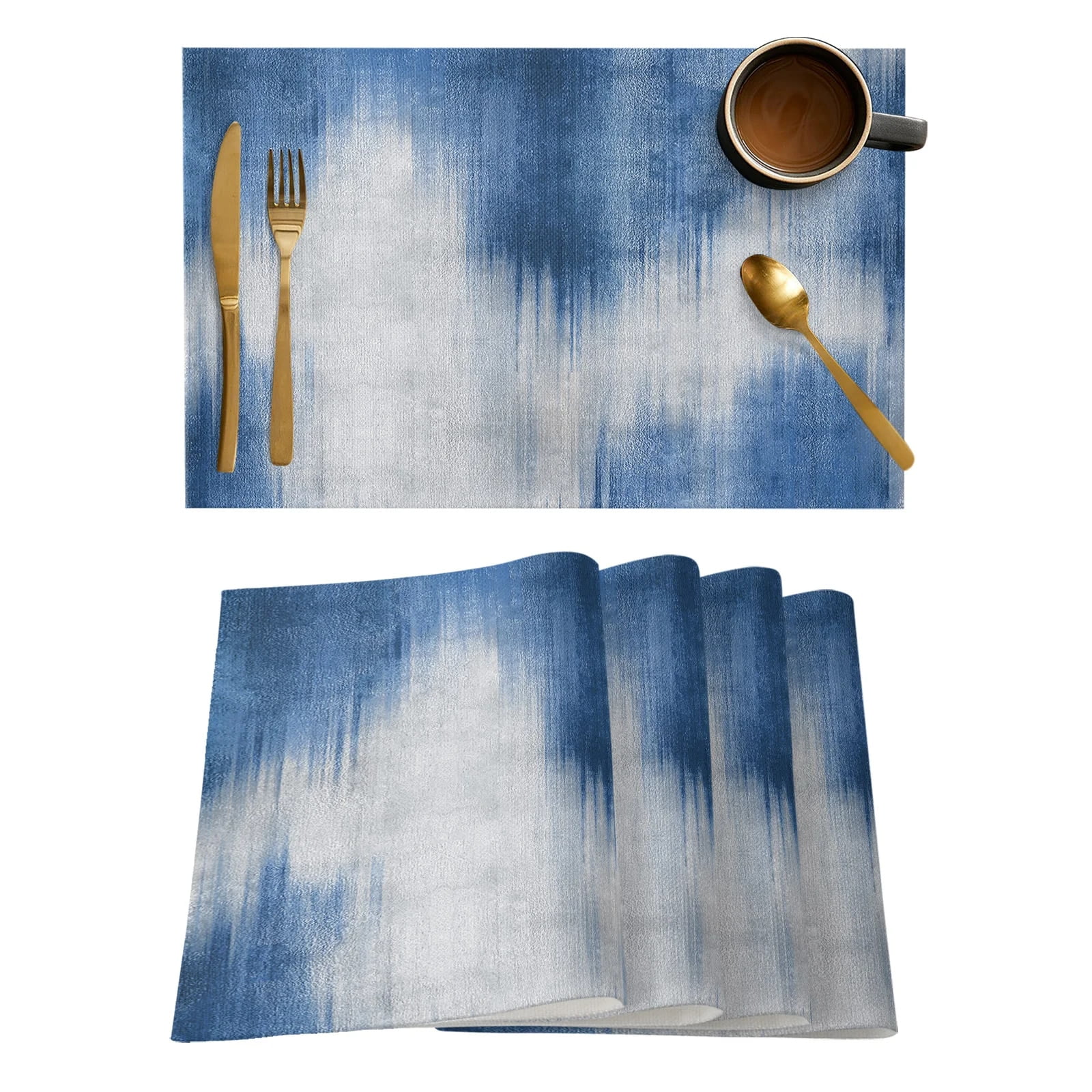 Abstract Modern Line Blue Placemat for Dining Table Tableware Mats 4 ...