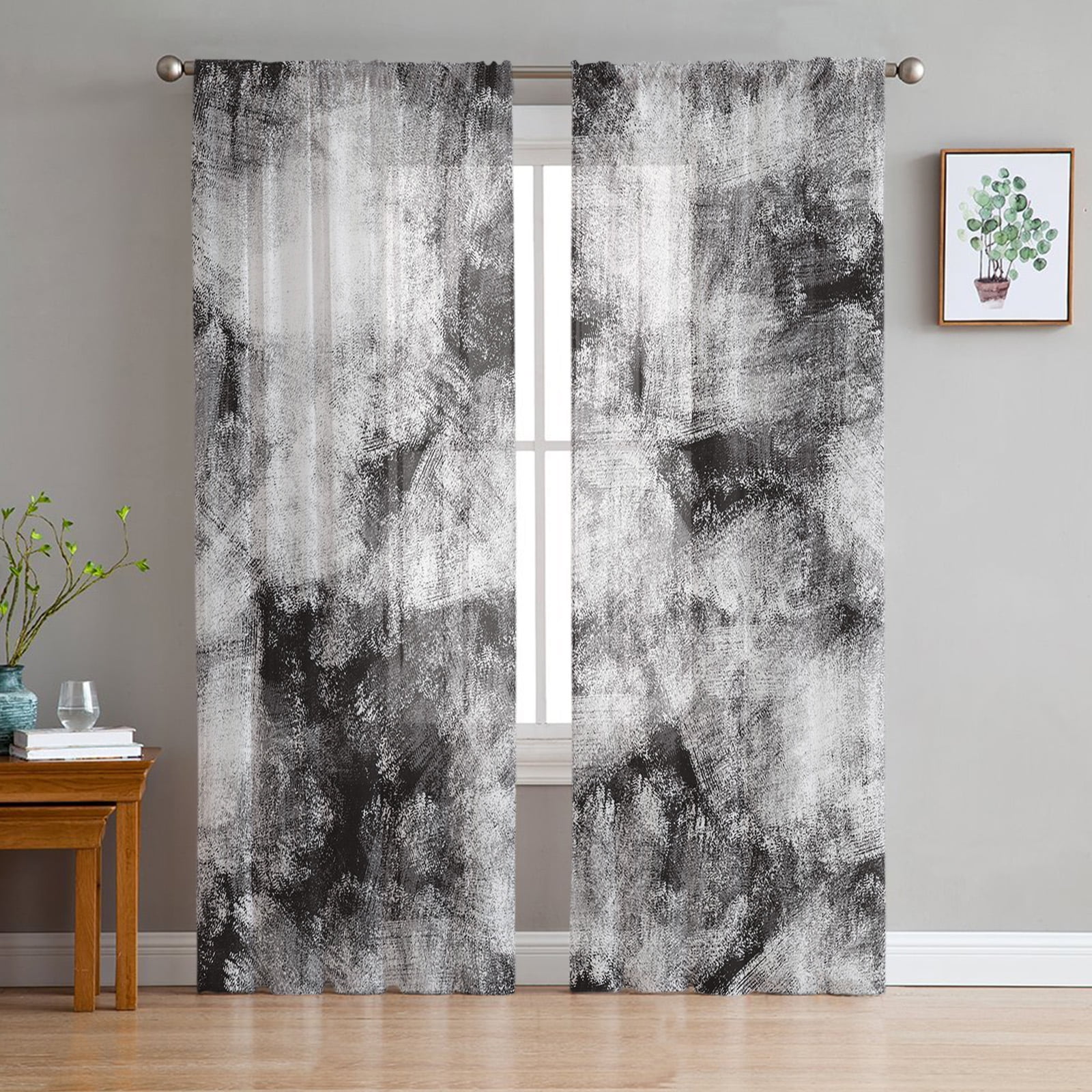 Abstract Modern Line Orange Bedroom Transparent Sheer Curtains Holiday ...