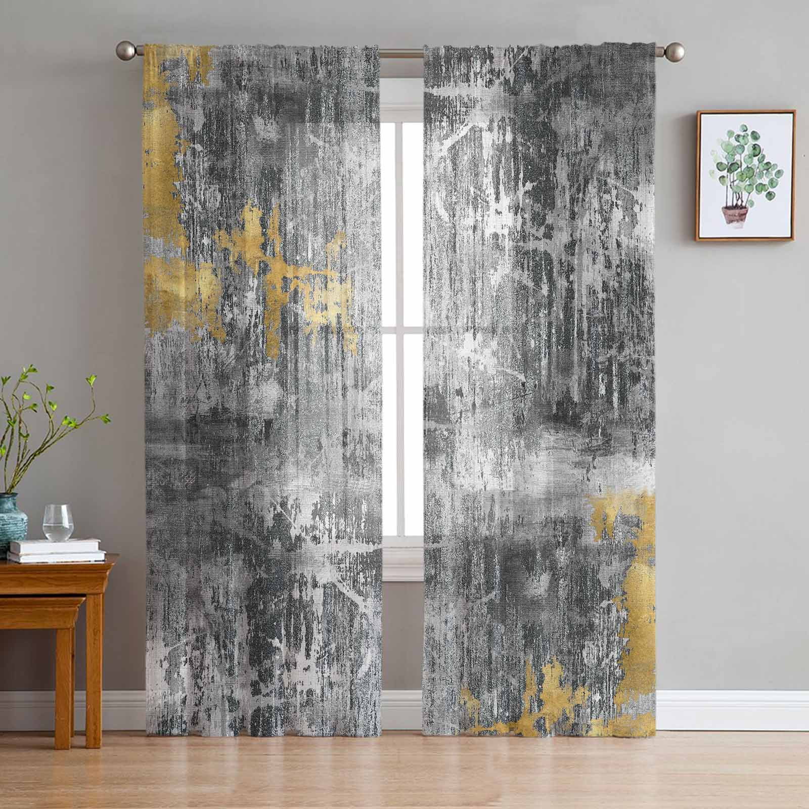 Abstract Modern Line Orange Bedroom Transparent Sheer Curtains Holiday ...