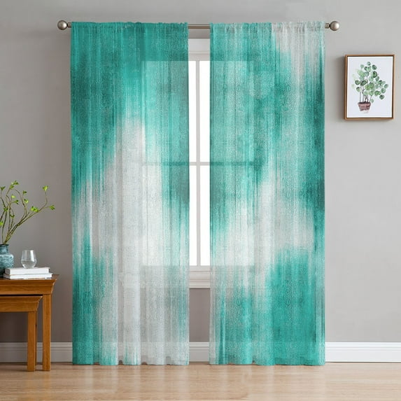 Abstract Modern Line Water Green Bedroom Transparent Sheer Curtains ...