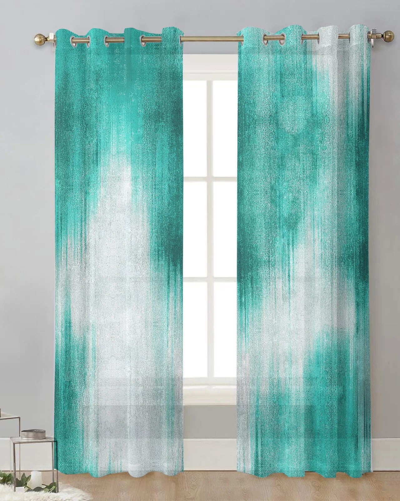 Abstract Modern Line Water Green Voile Hanging Curtain Living Room ...