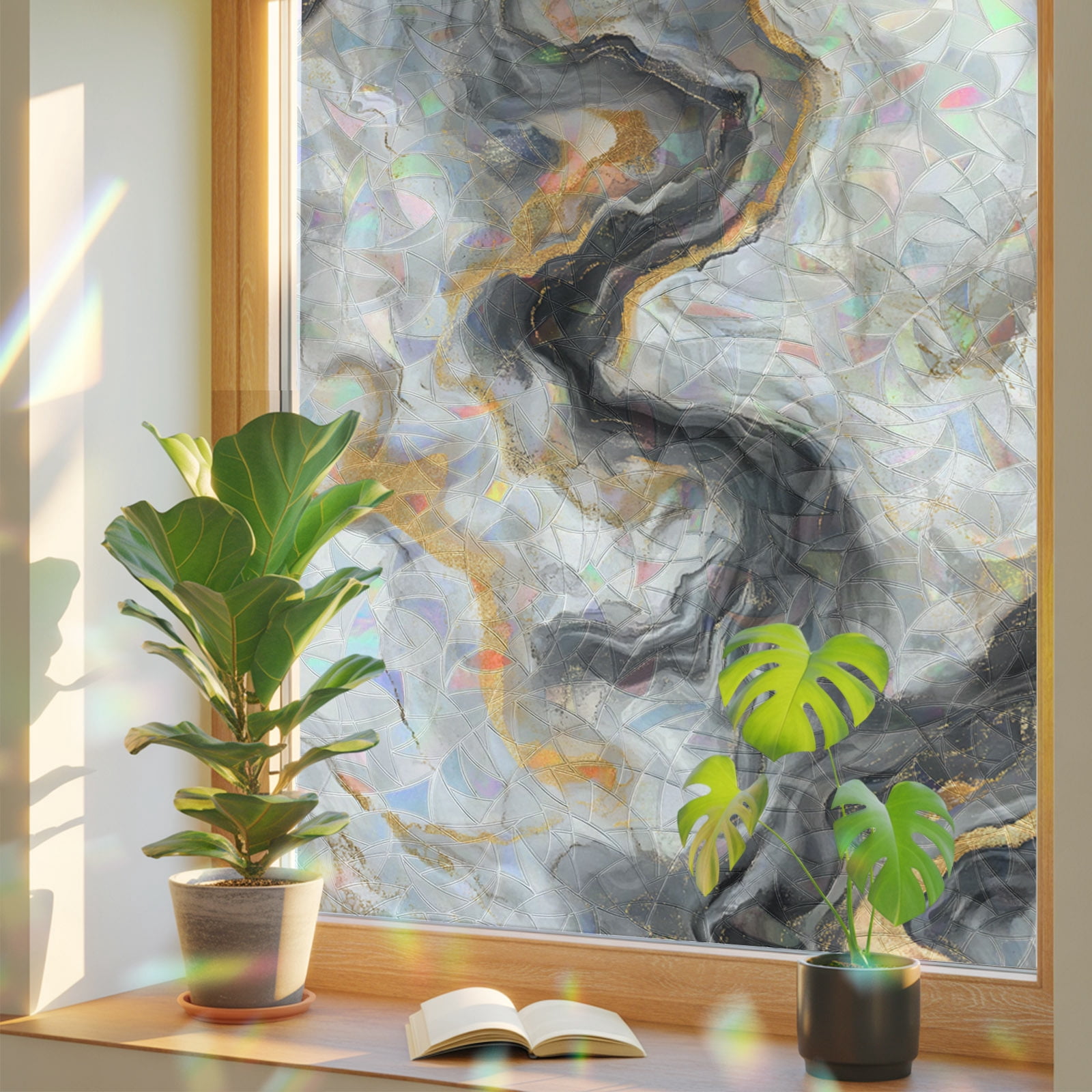 Abstract Modern Marble Agate Window Privacy Film, Rainbow Film ...