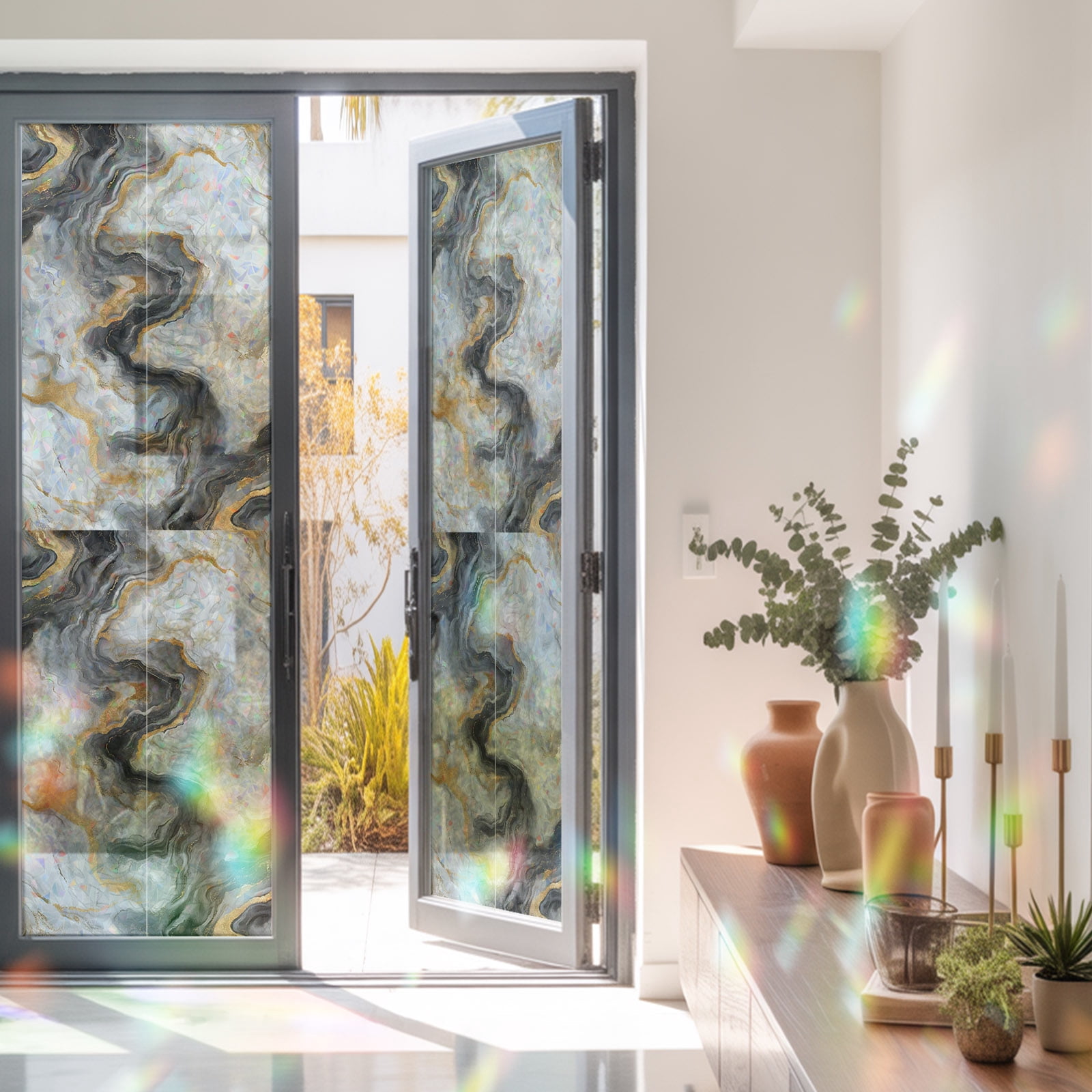Abstract Modern Marble Agate Window Privacy Film, Rainbow Film ...