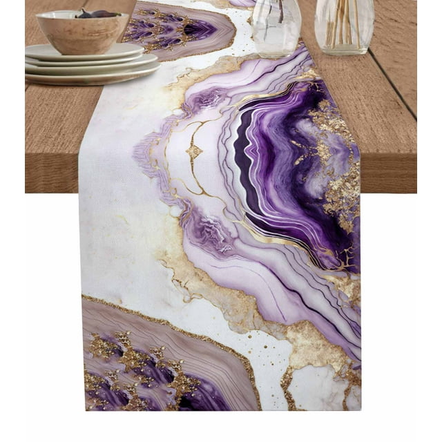 Abstract Modern Marble Texture Table Runner Cotton Linen Wedding Table ...