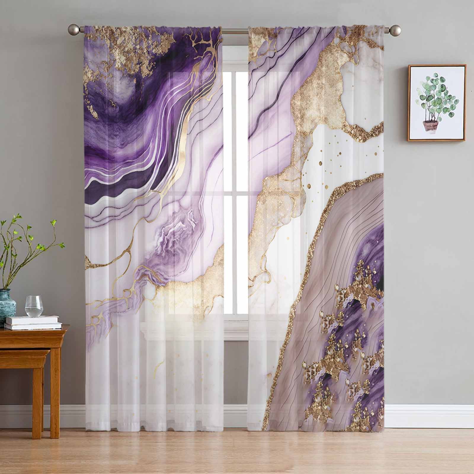 Abstract Modern Marble Texture Tulle Curtains for Living Room Bedroom ...