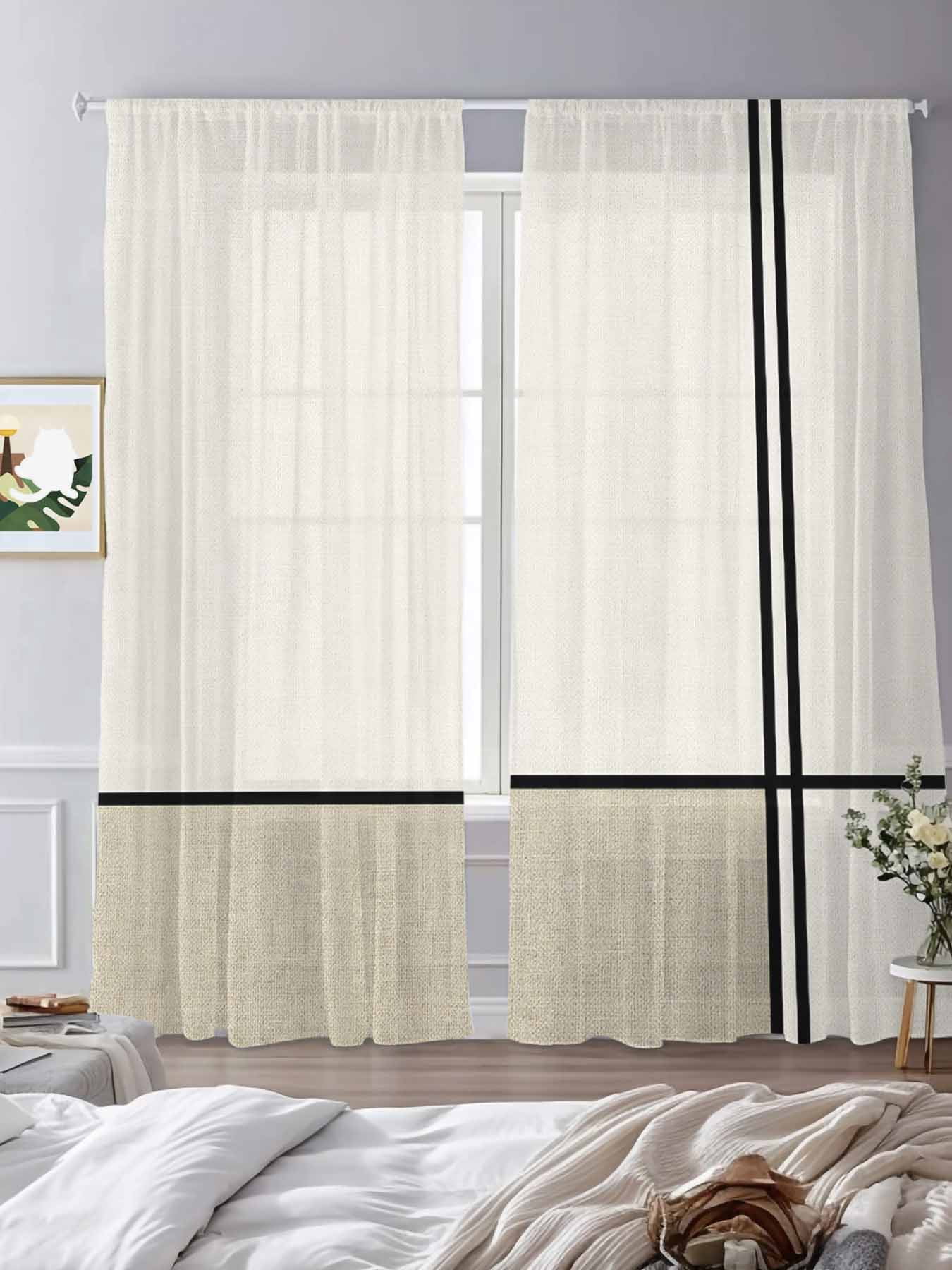 Abstract Modern Minimalist Art Sheer Curtains 2 Panels Set Lines Color ...