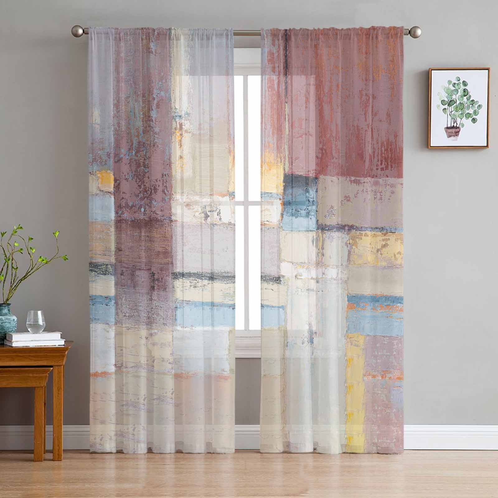 Abstract Modern Oil Painting Sheer Tulle Home ration Living Room ...