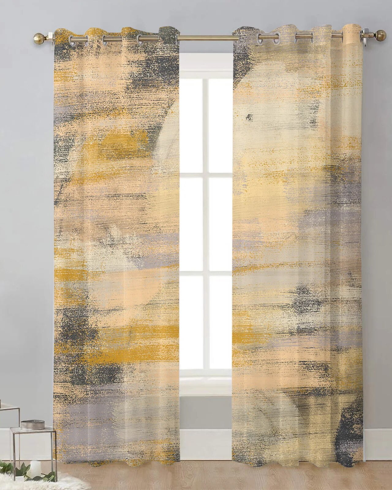 Abstract Modern Orange Bedroom Sheer Window Curtains Living Room Tulle ...