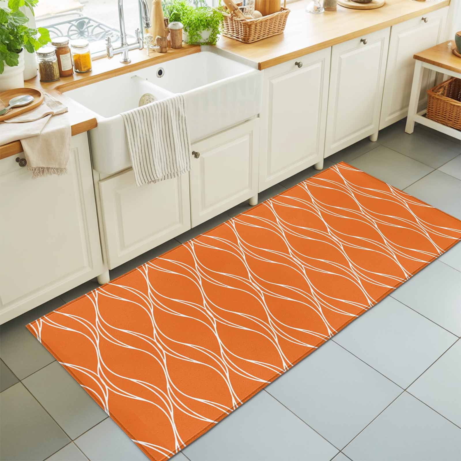 Abstract Modern Orange Wave Line Rectangle Rug 2'x6' Geometric Pattern ...