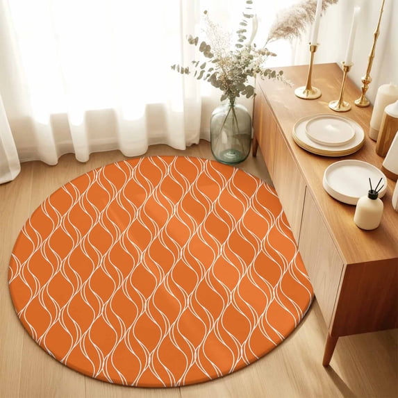Abstract Modern Orange Wave Line Round Rug 3ft Geometric Pattern Art ...
