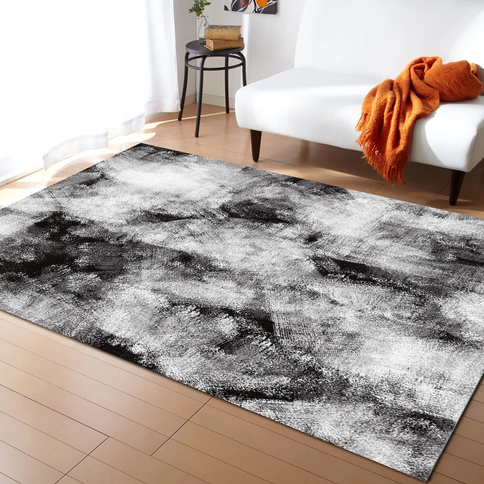 Abstract Modern Polypropylene Black Grey Carpet Area Rug Kids Room ...
