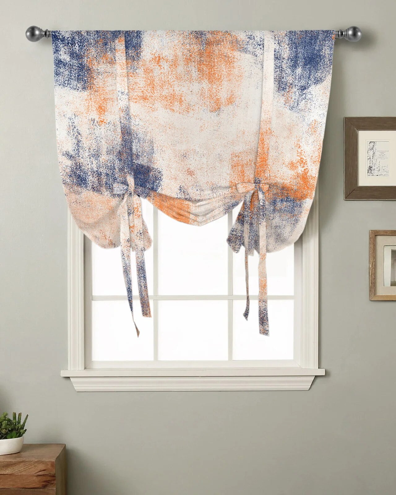 Abstract Modern Retro Texture Orange Kitchen Short Window Curtain ...