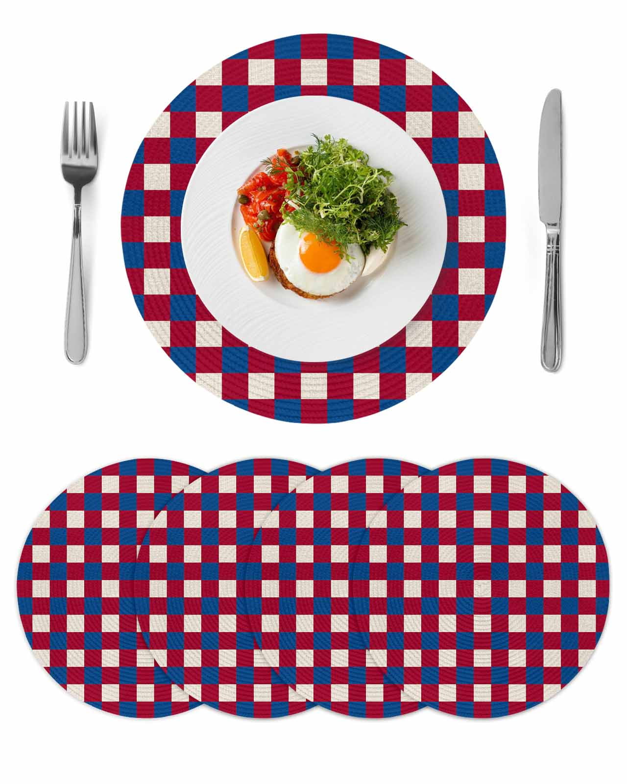 Abstract Modern Round Table Placemats set of 4, 4th of July Checkered ...