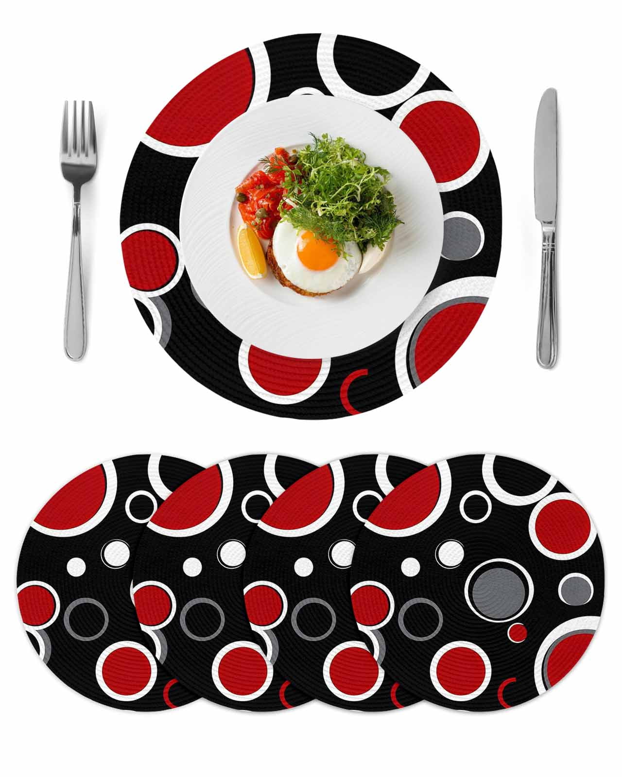 Abstract Modern Round Table Placemats set of 4, Geometric Circle ...