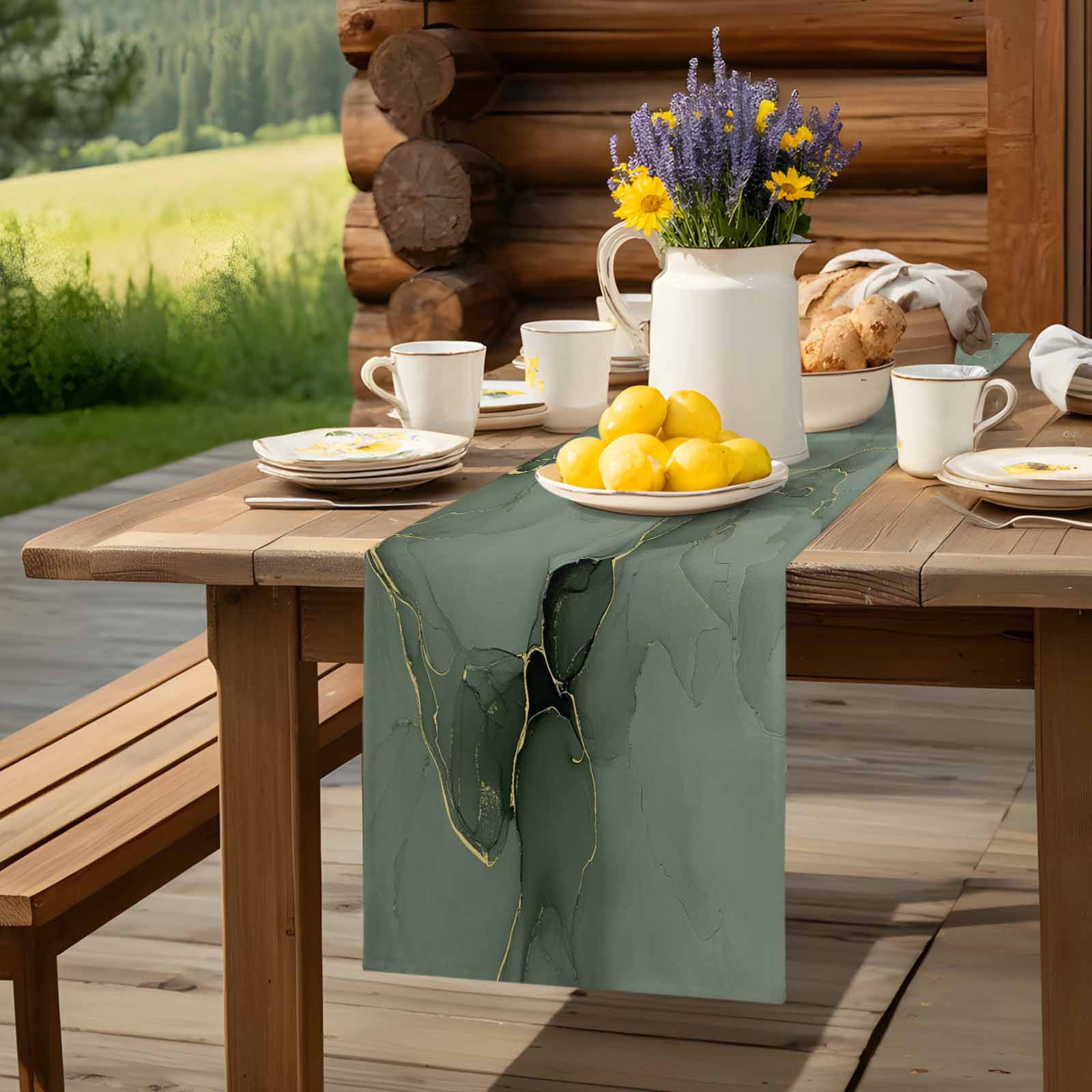 Abstract Modern Sage Green Marble Table Runner 72 Inch Long Natural ...