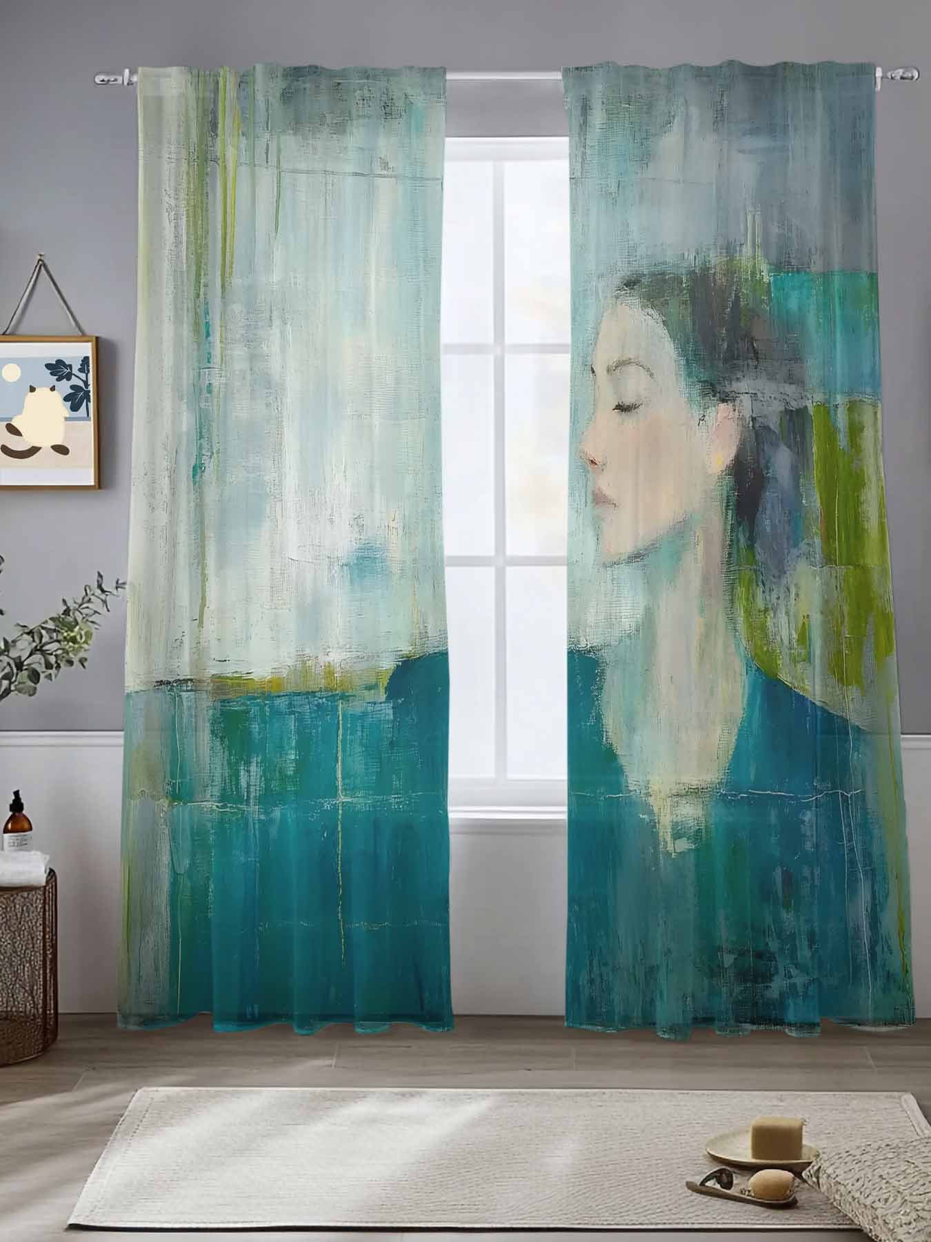 Abstract Modern Sheer Curtains 108 Inches Long 2 Panels Vintage ...