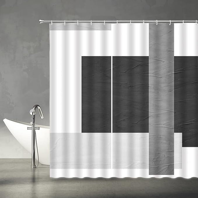 Abstract Modern Shower Curtain Black Gray Boho Geometric Mid Century ...