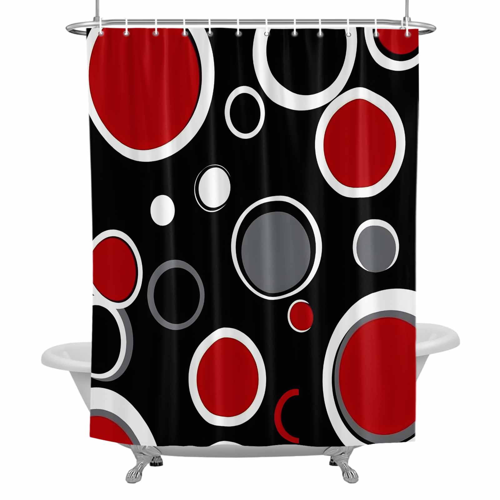 Abstract Modern Shower Curtain Set with Hooks, Geometric Circle ...