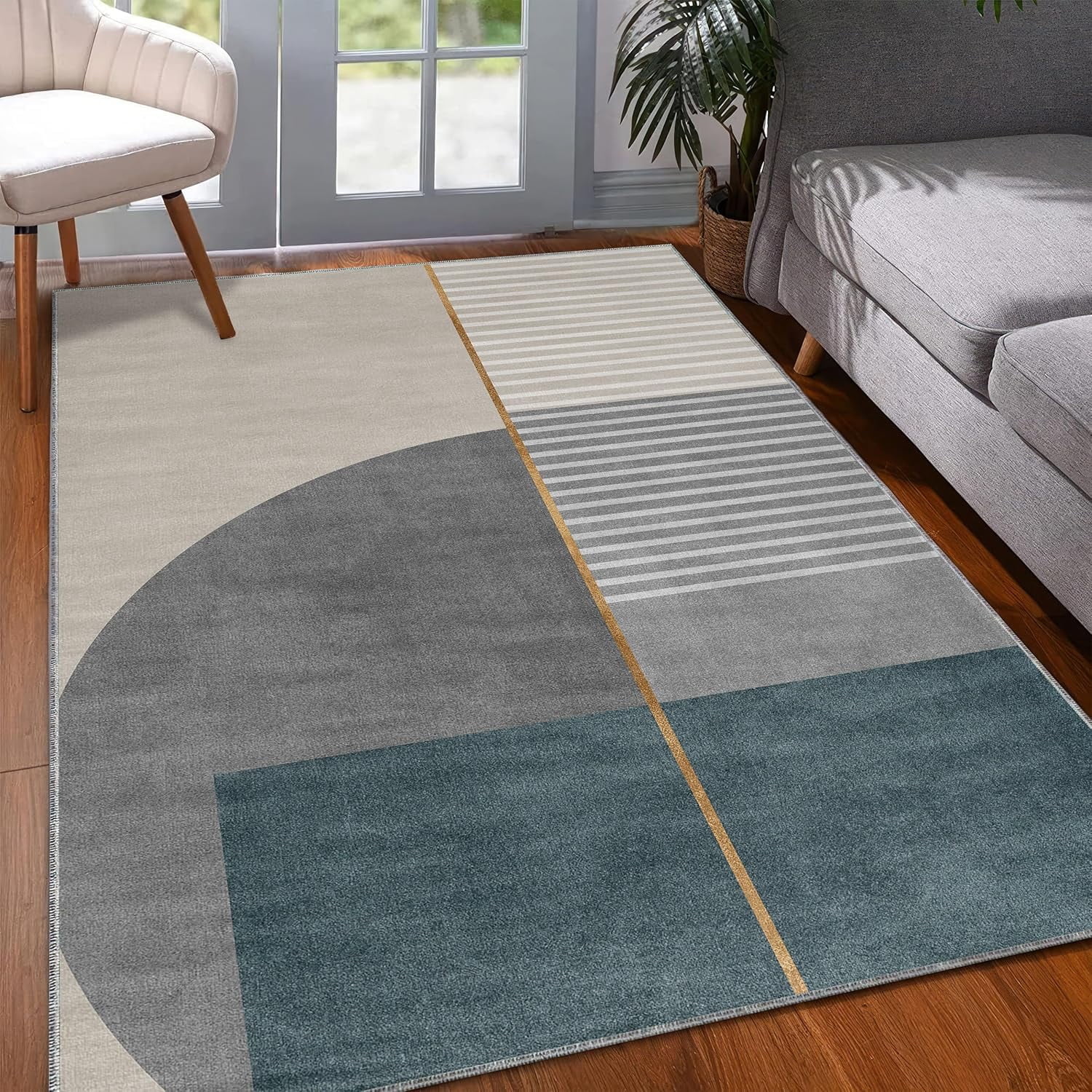 Abstract Modern Stripes Area Rugs, 4x7 Retro Gray Minimalist Entryway ...