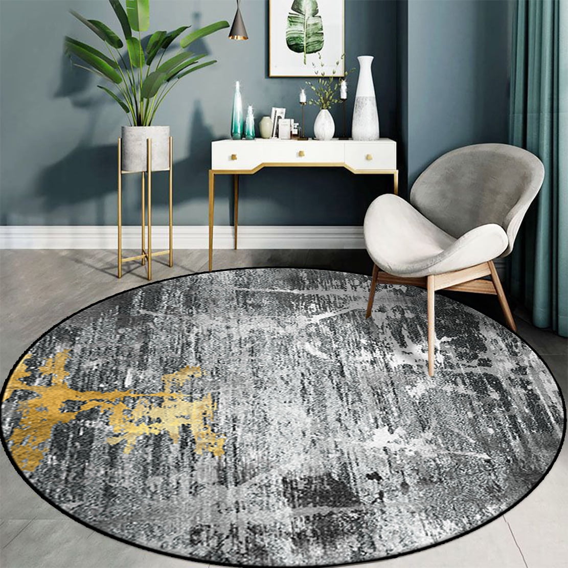 Abstract Modern Style Round Carpet for Living Room Washable Room r Soft ...
