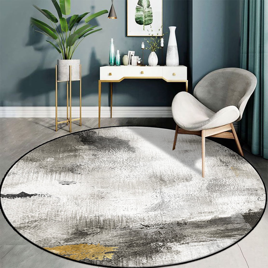 Abstract Modern Style Round Carpet for Living Room Washable Room r Soft ...