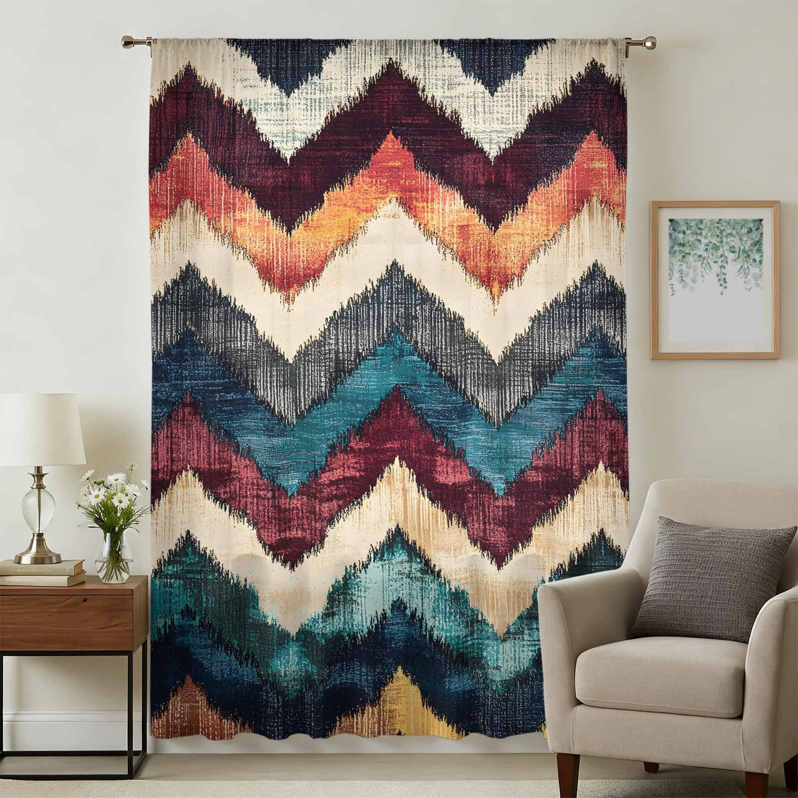 Abstract Modern Waves Sheer Curtains 84 Inches Long, Color Block ...