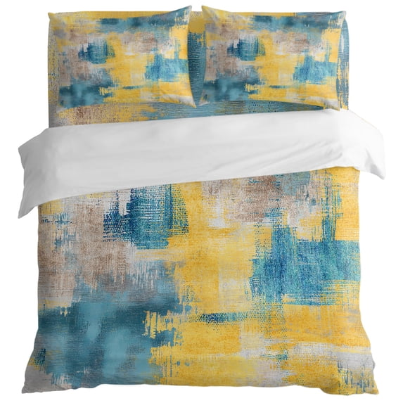 Abstract Modernism Art King Size Bed Set,Yellow Teal Color Block ...