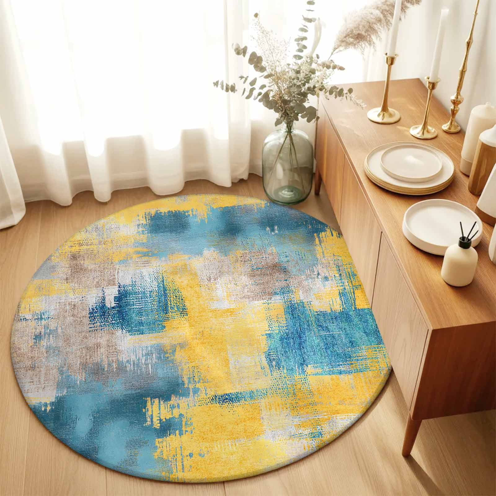 Abstract Modernism Art Round Area Rug 3ft,Living Room Rug Non-Slip ...