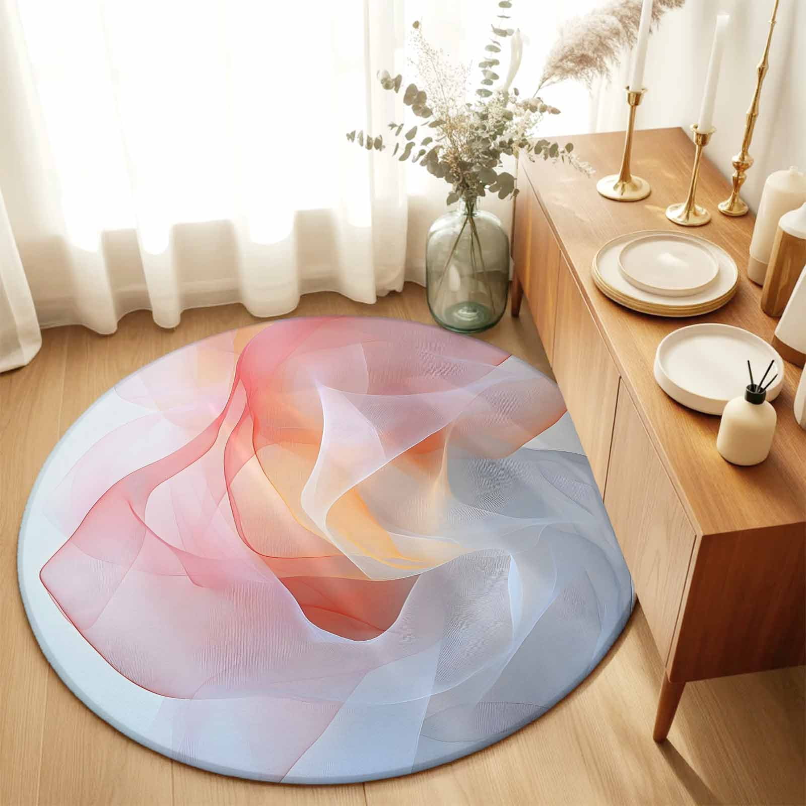 Abstract Modernism Colorful Art Round Rug 3ft Chiffon Ribbon Fog ...