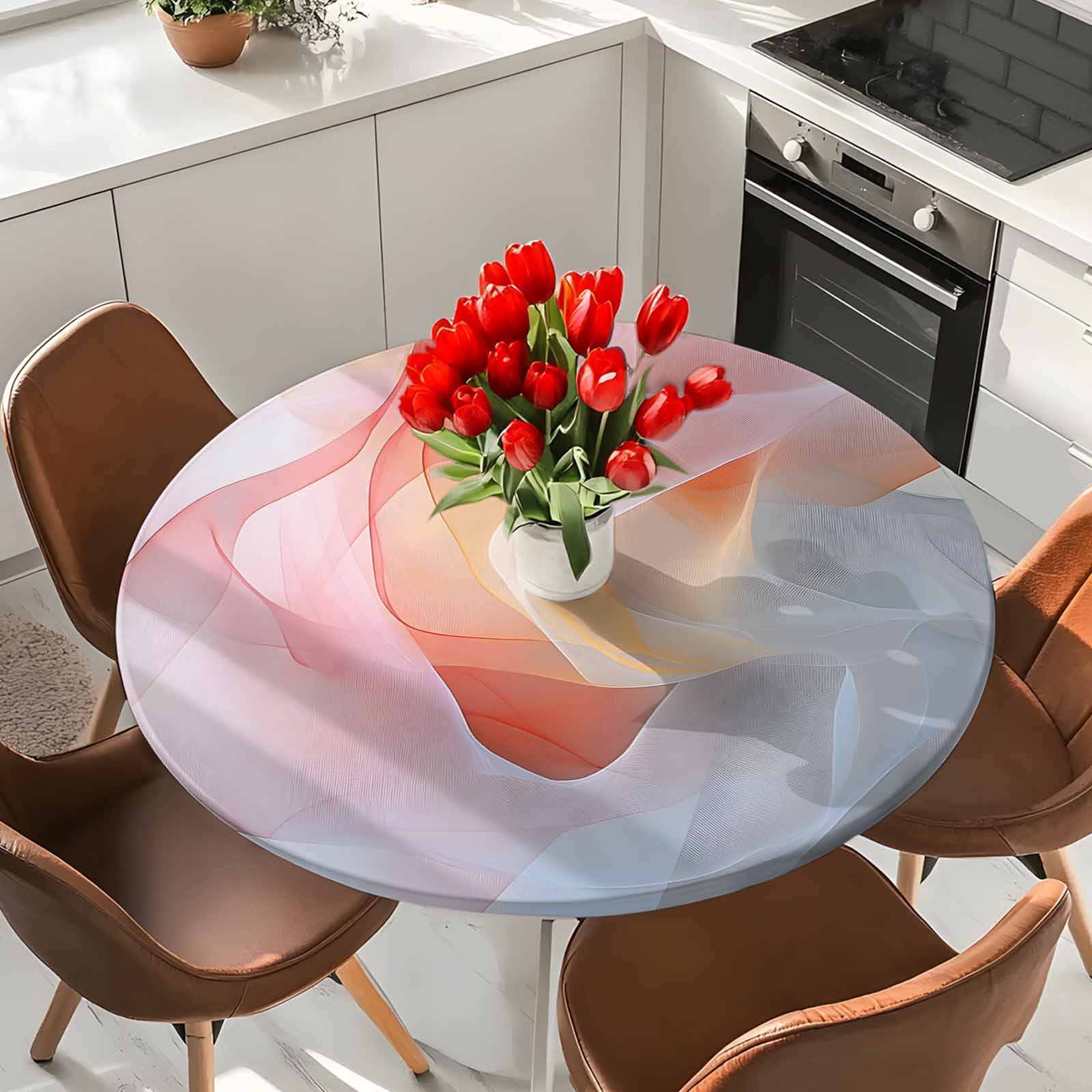 Abstract Modernism Colorful Round Fitted Tablecloth with Elastic Edge ...