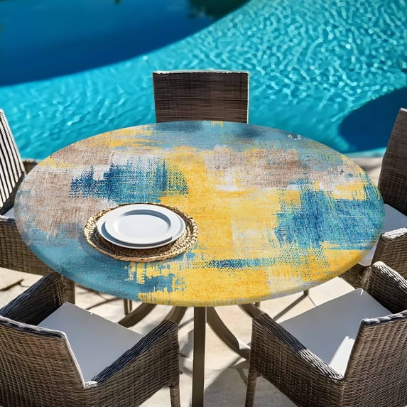 Abstract Modernism Round Fitted Tablecloth with Elastic Edge,Waterproof ...