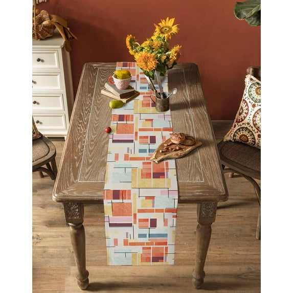 Abstract Modernist Geometric Shapes Table Runner Cotton Linen Wedding ...