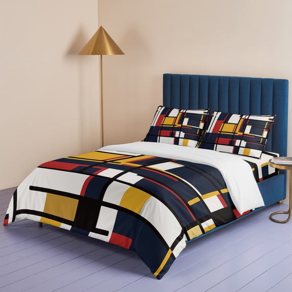 Abstract Mondrian Color Block Queen Size Bed Set,Colorful Geometric ...
