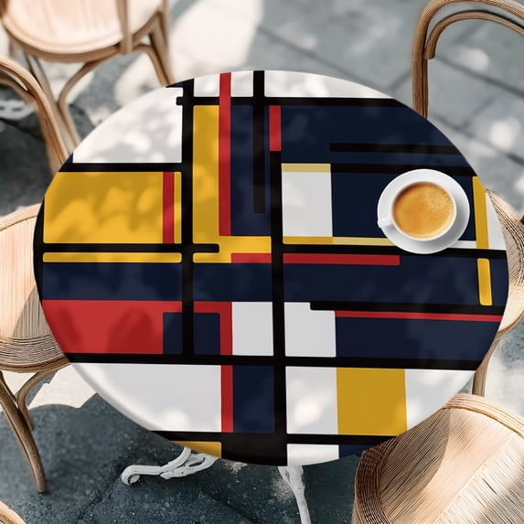 Abstract Mondrian Color Block Round Fitted Tablecloth with Elastic Edge ...