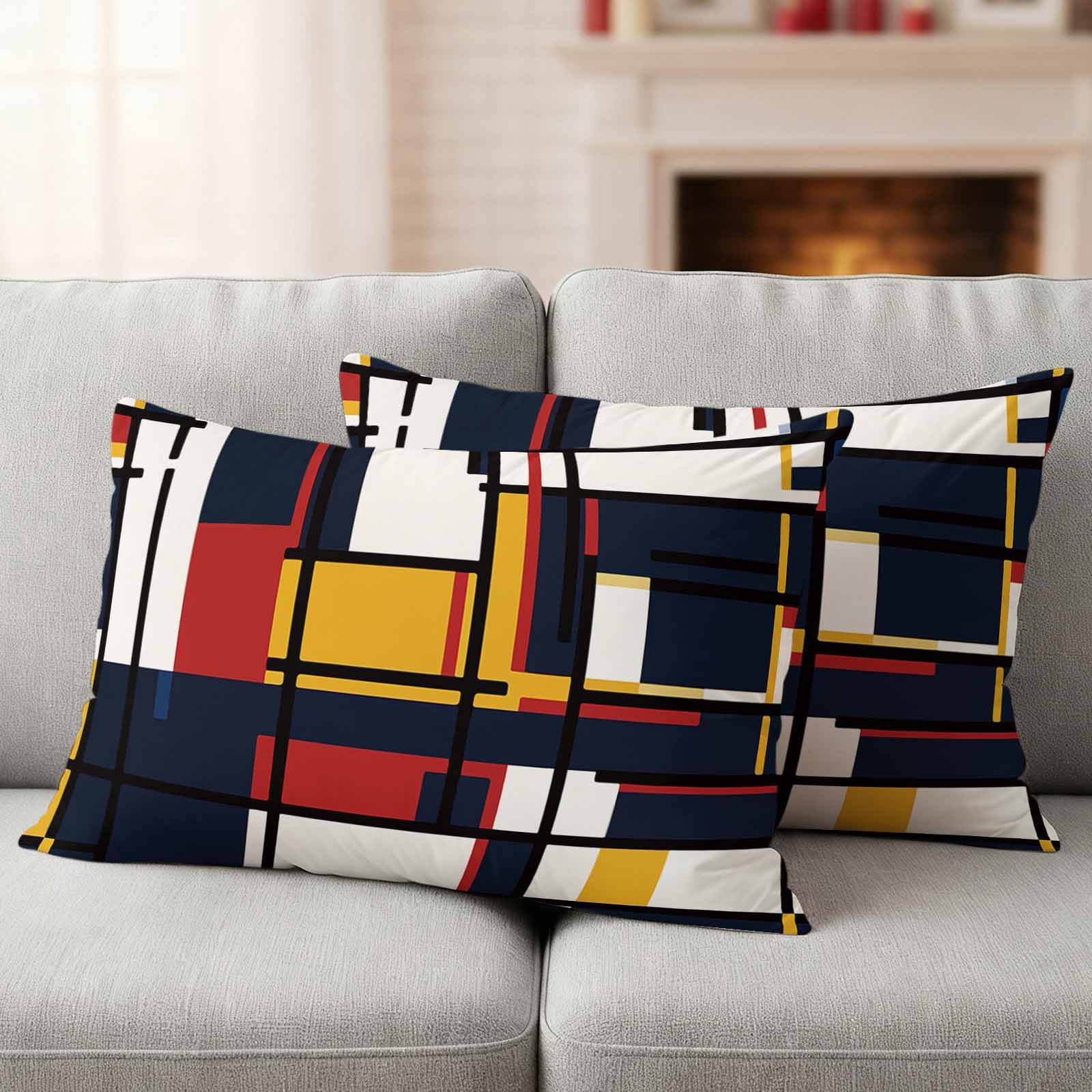 Abstract Mondrian Color Block Waterproof Throw Pillow Covers Set of 2 ...