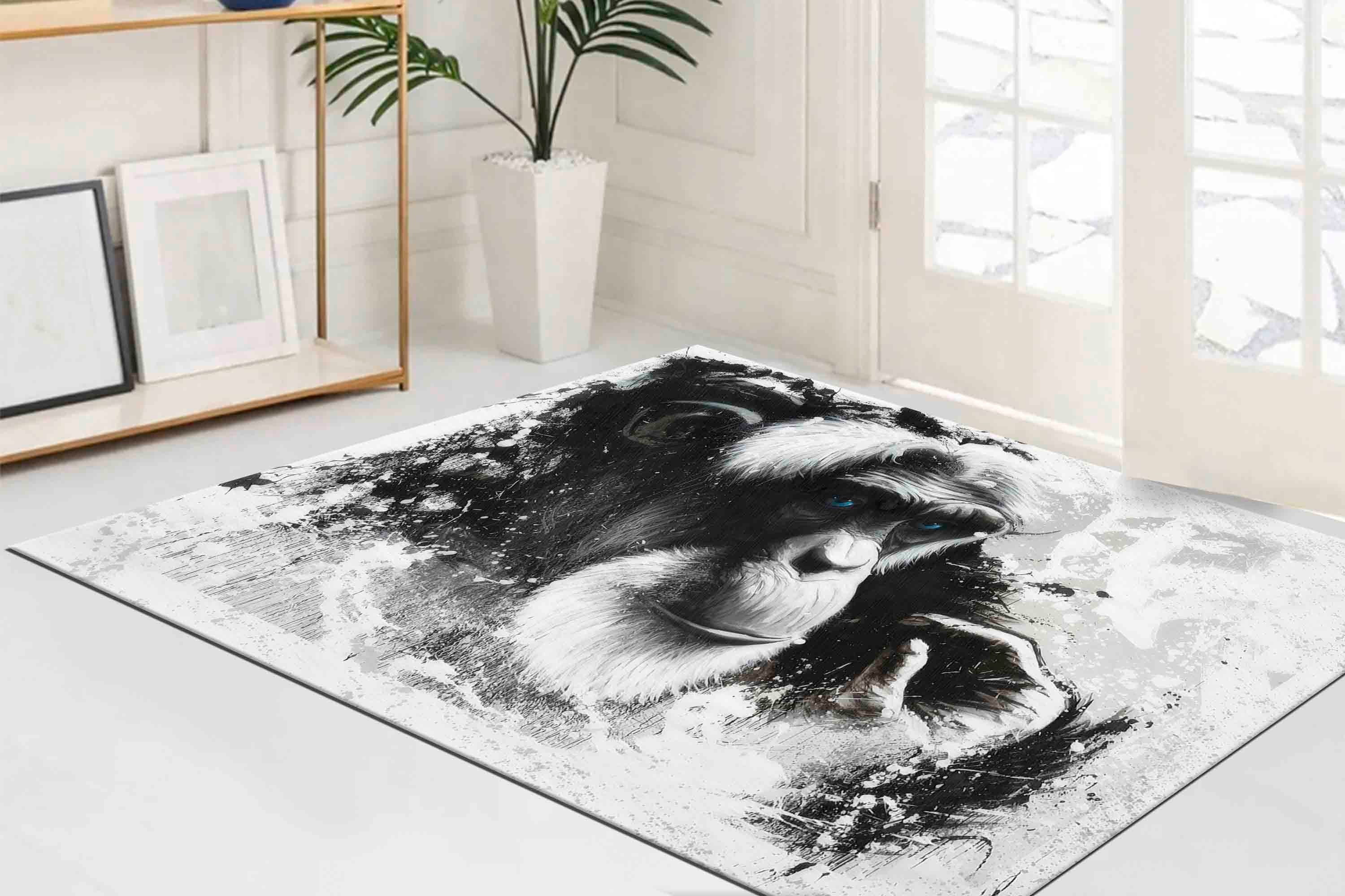 Abstract Monkey Rug, Large Rug, Personalized Rug, Blue Eyed Old Monkey ...