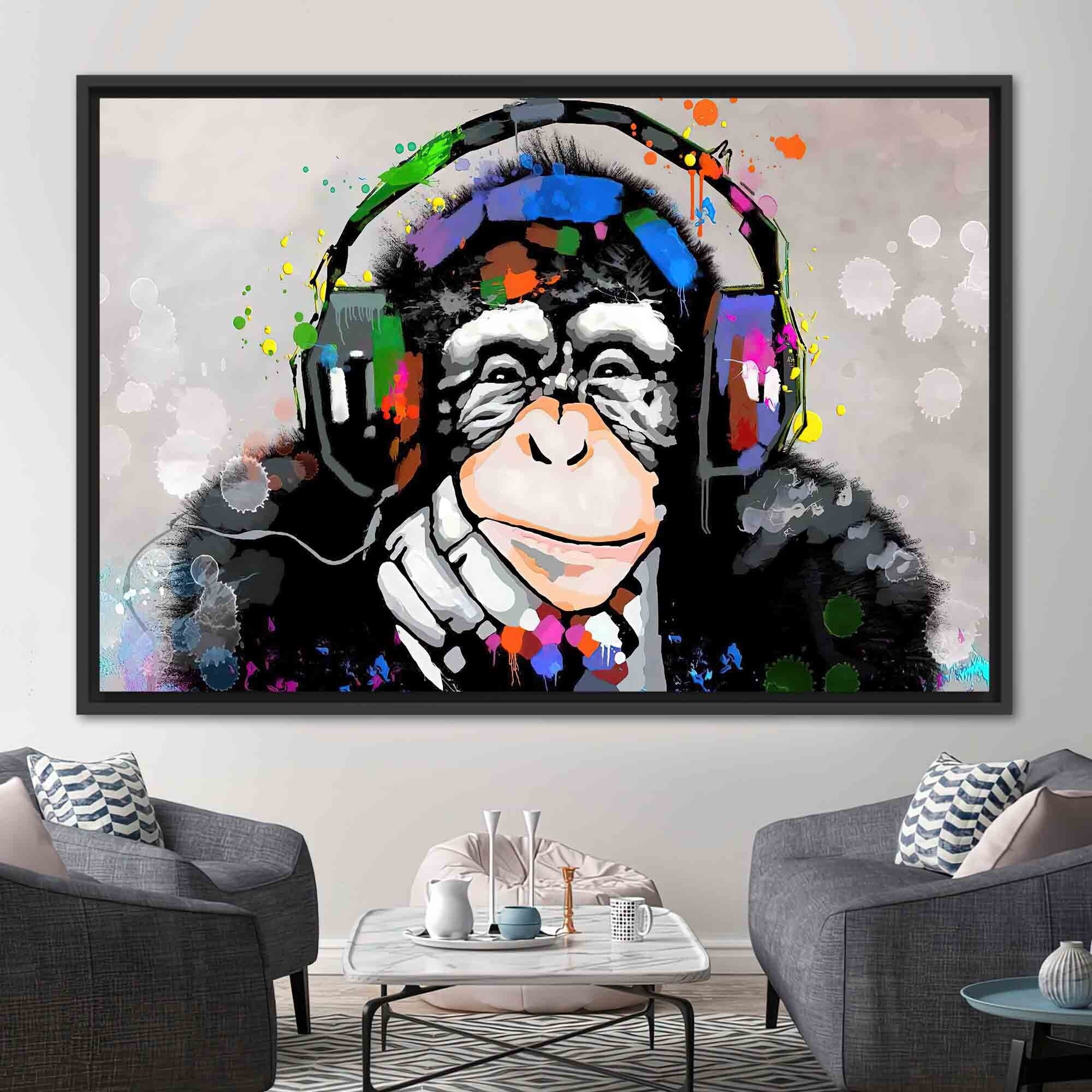 Abstract Monkey Wall Decor, Dj Monkey Art, Music Lover Monkey Canvas ...