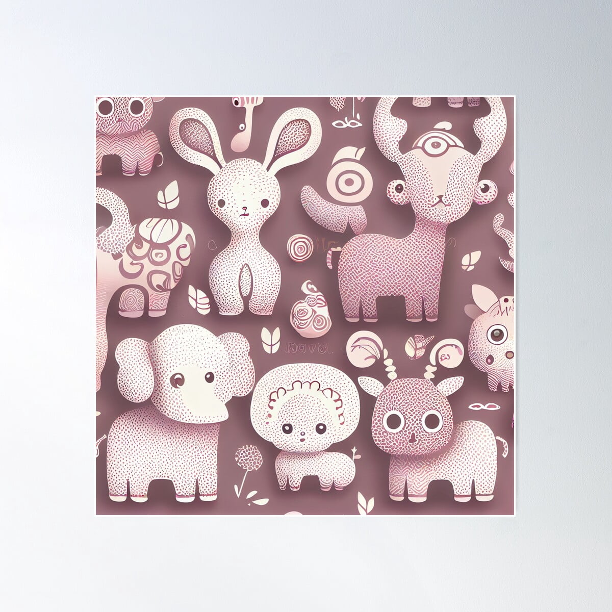 Abstract Monochromatic Kawaii Dreamy Calming Animal Pattern Digital ...