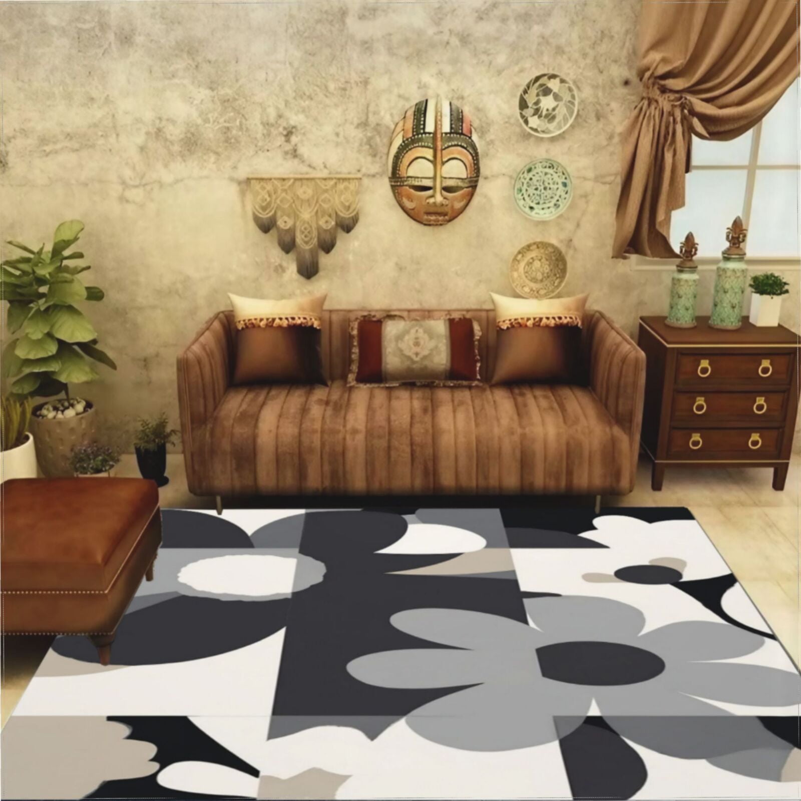 Abstract Monochrome Floral Pattern Light Luxury Home Carpets Living ...
