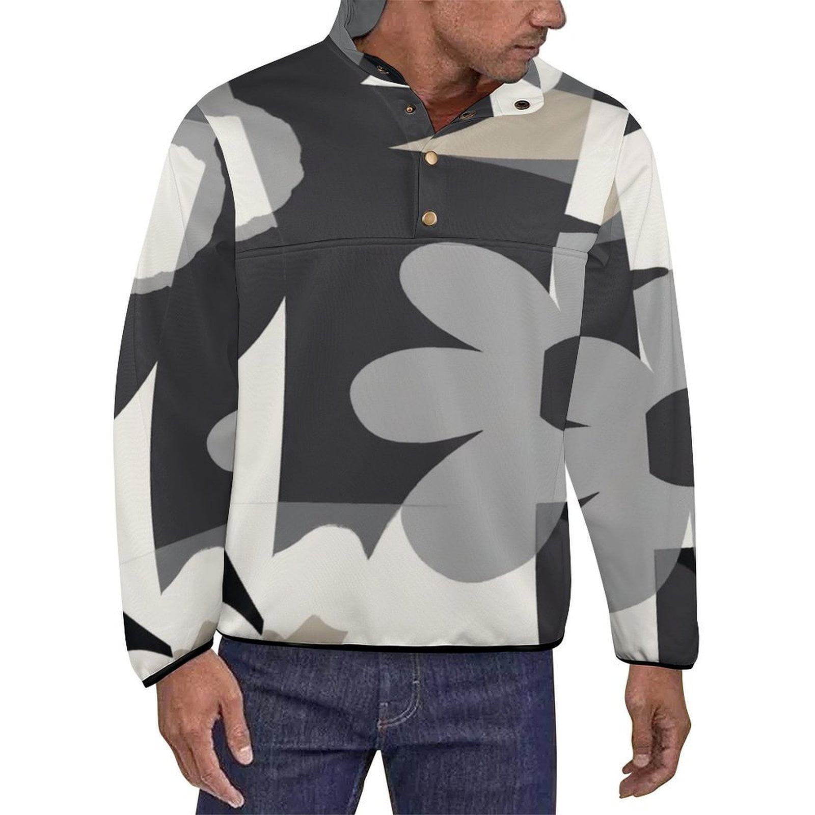 Abstract Monochrome Floral Pattern Men's Stand Collar Sweater Long ...