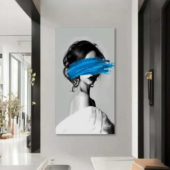 Abstract Monochrome Portrait With Blue Brushstroke - Modern Minimalist ...