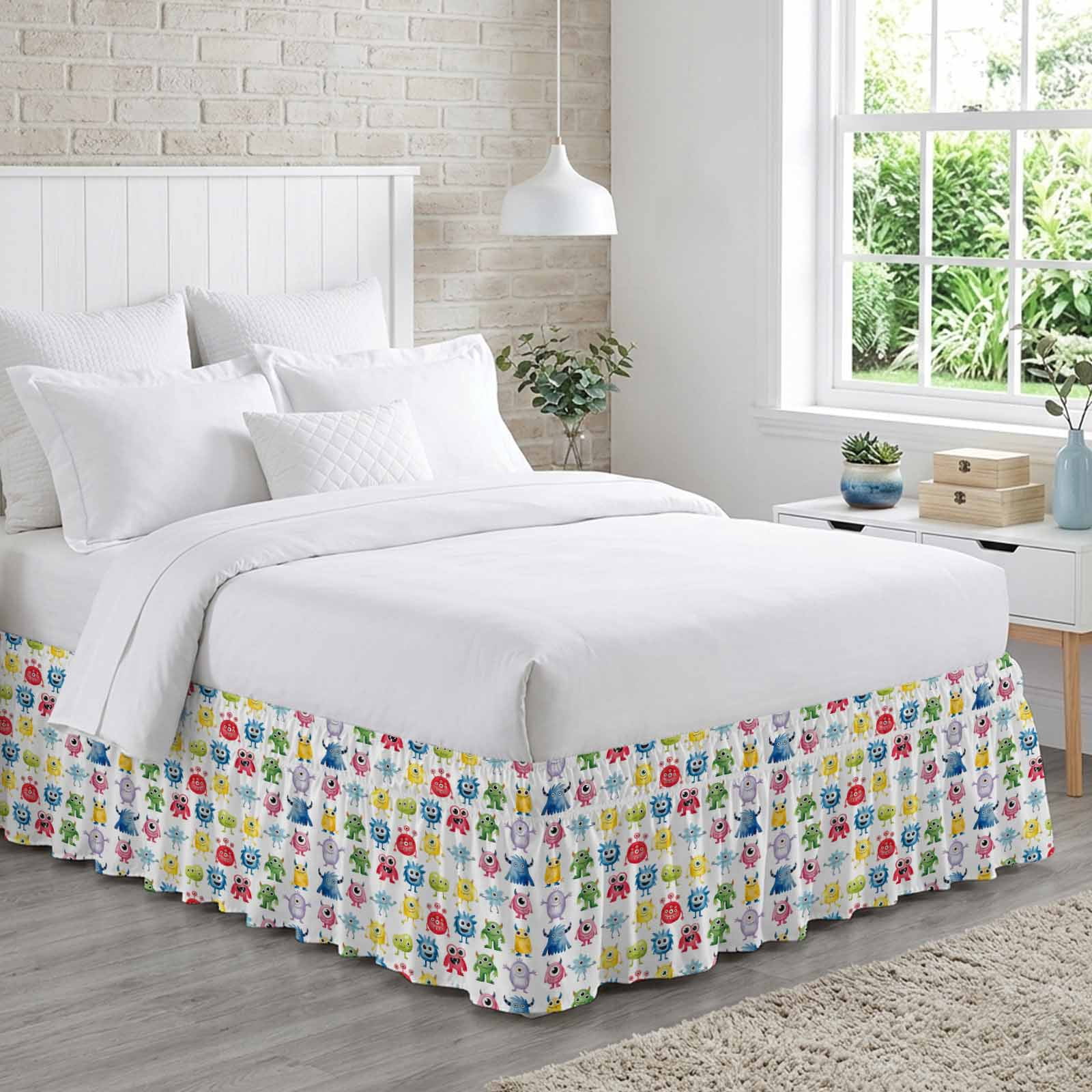 Abstract Monster Bed Skirt King Size 18 Inch Drop, Colorful Cartoon ...