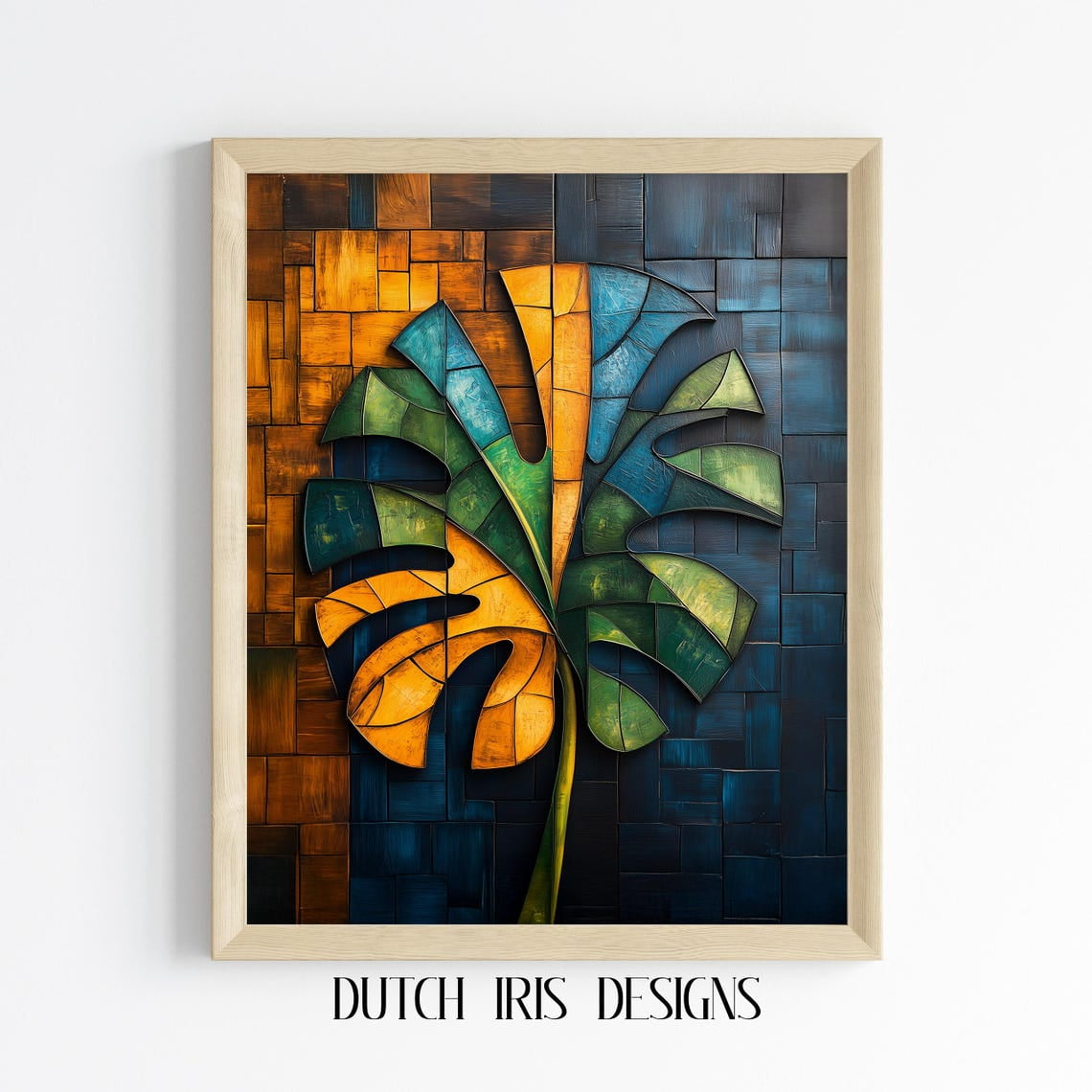 Abstract Monstera Leaf, Cubist Tropical Wall Art, Modern Botanical ...