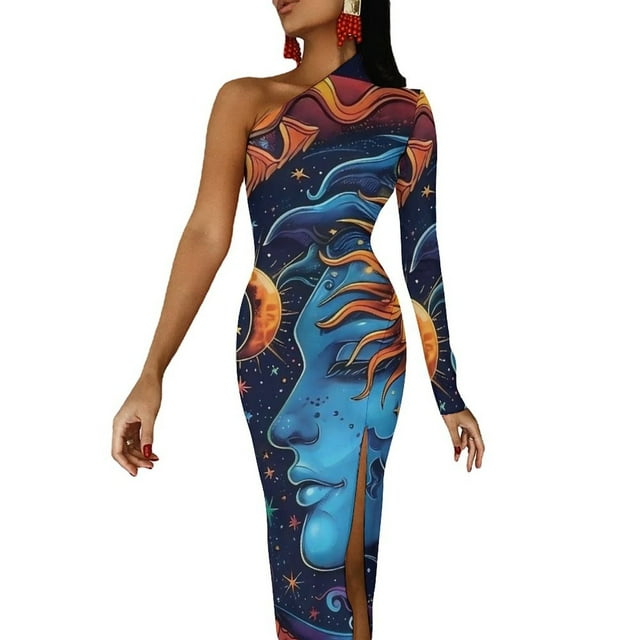 Abstract Moon And Sun Design Long Dress Woman Street Wear Maxi Dress ...