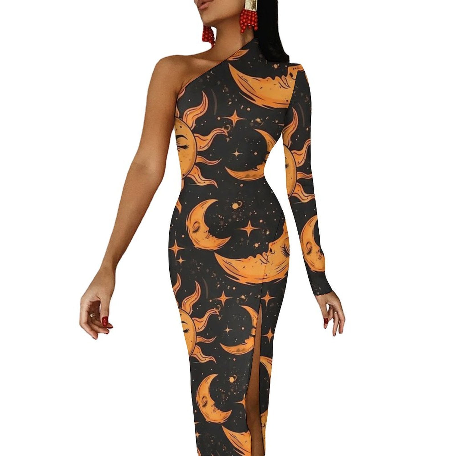 Abstract Moon And Sun Design Long Dress Woman Street Wear Maxi Dress ...
