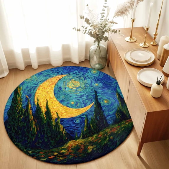 Abstract Moon Night Valley Forest Round Area Rug 3ft,Living Room Rug ...