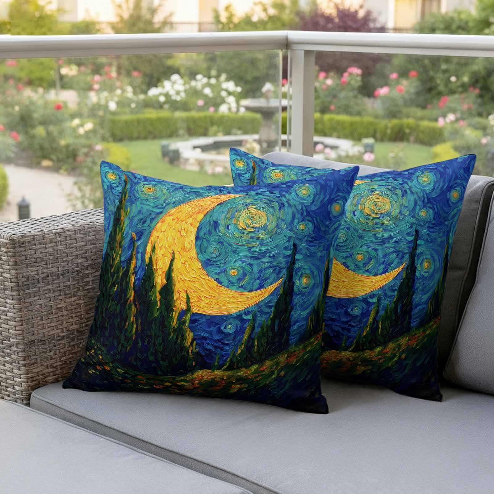 Abstract Moon Night Valley Forest Waterproof Throw Pillow Covers Set of ...