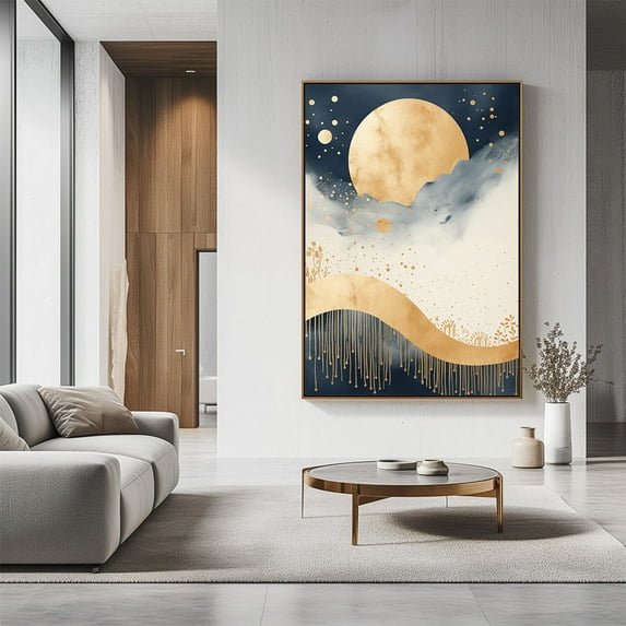 Abstract Moon Poster: Gold & Blue Boho Poster Wall Art, Size 8x12 ...