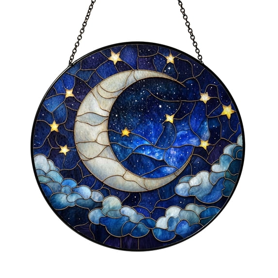Abstract Moon Star Stained Glass Suncatcher – Decorative Window Accent ...