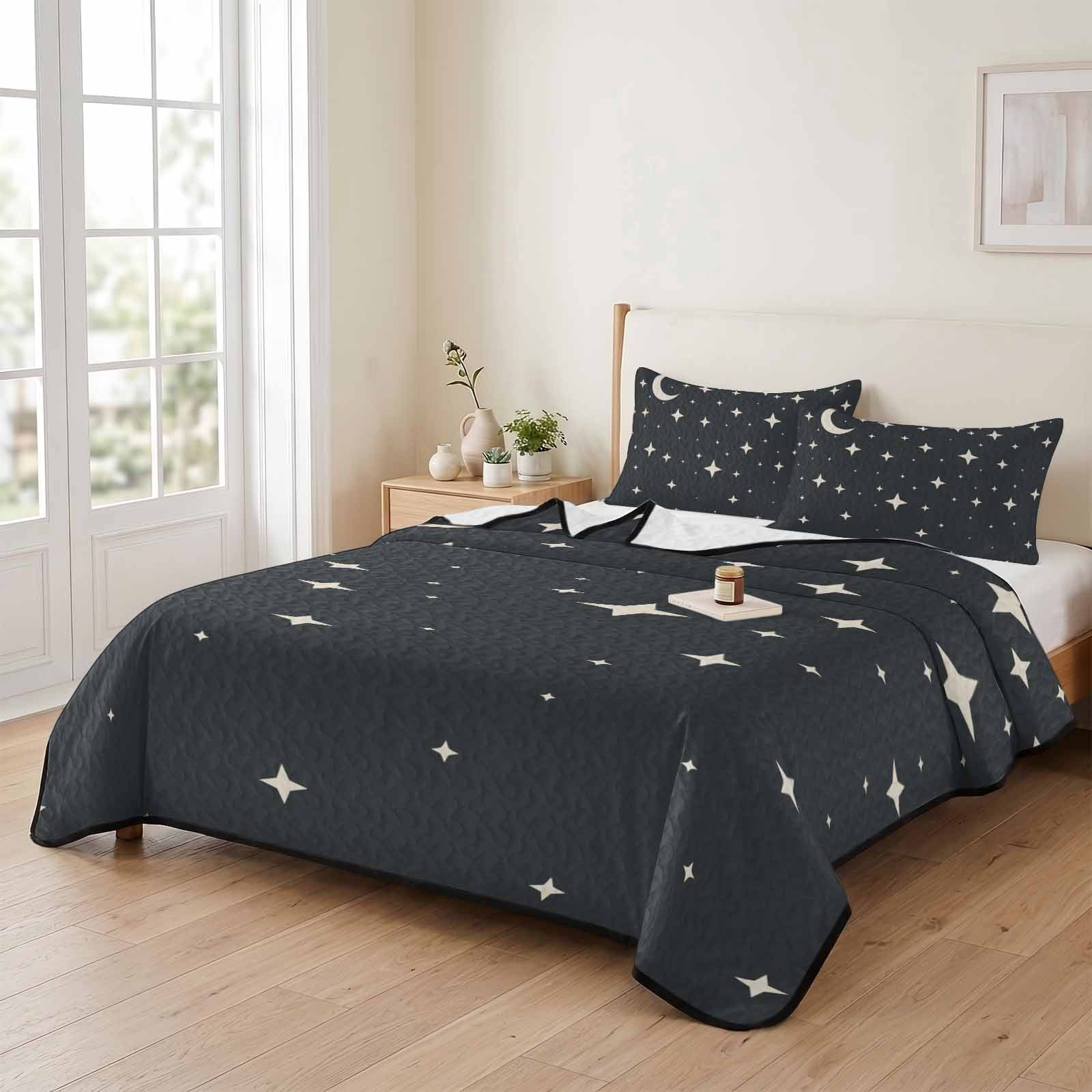 Abstract Moon on Starry Sky 3 Pieces Quilt Set,1 Quilt with 2 Shams ...